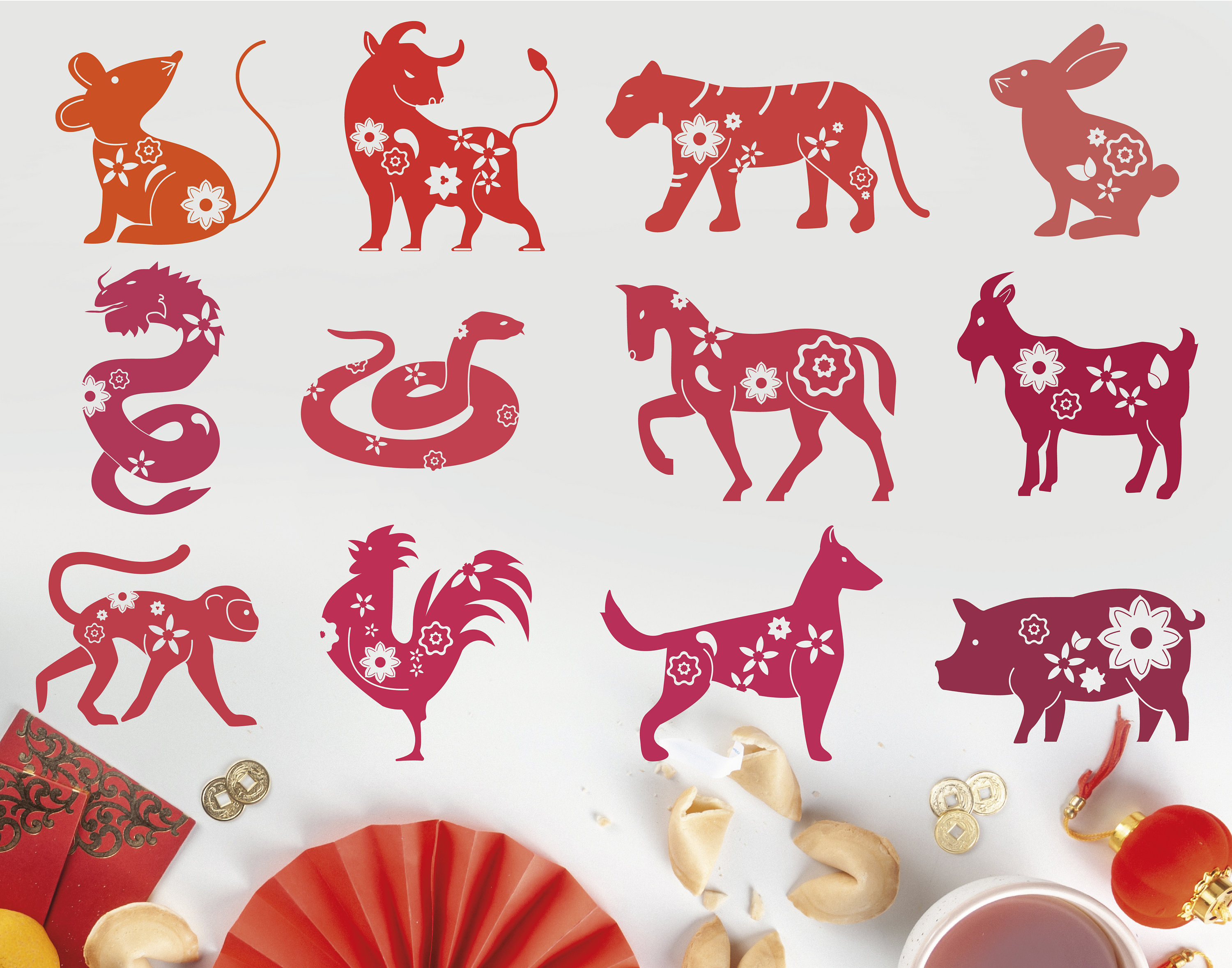 Modern Chinese Zodiac Animals Collection Svg, Lunar New Year Svg ...