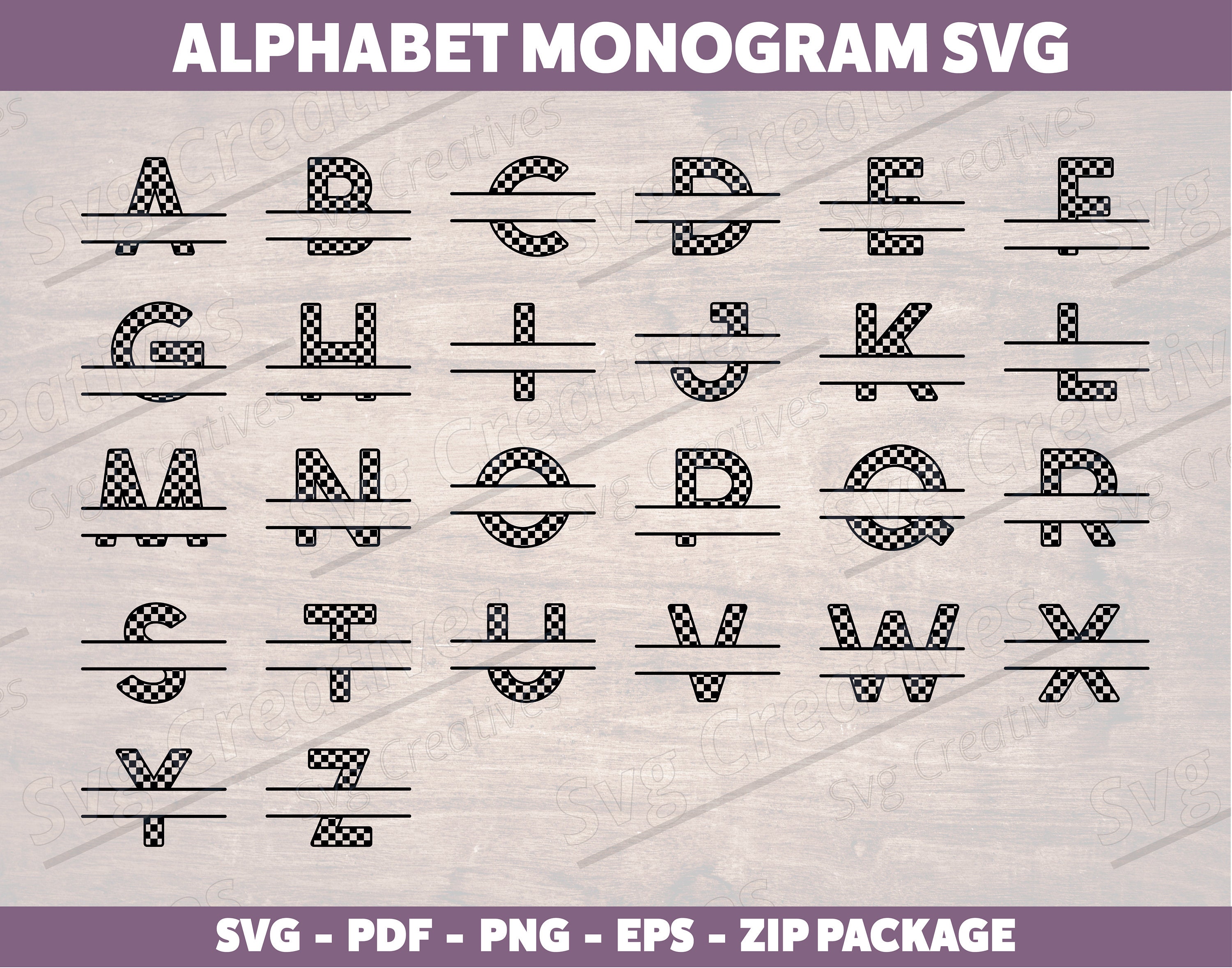 Checkered Split Monogram Alphabet Svg Png Eps, Checkered Block Letter ...