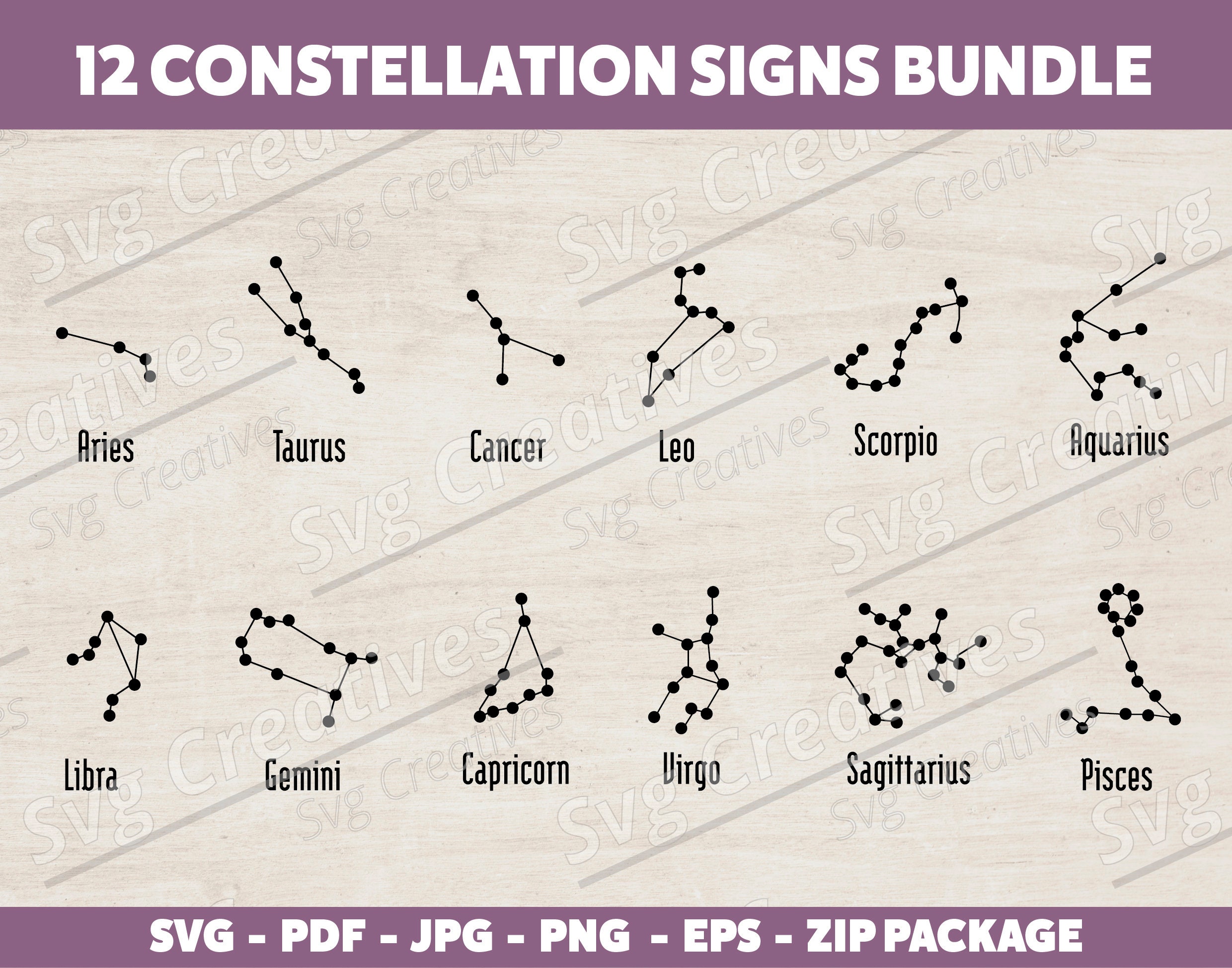Zodiac Constellation Svg Bundle, Constellation, Stars Drawing, Zodiac ...