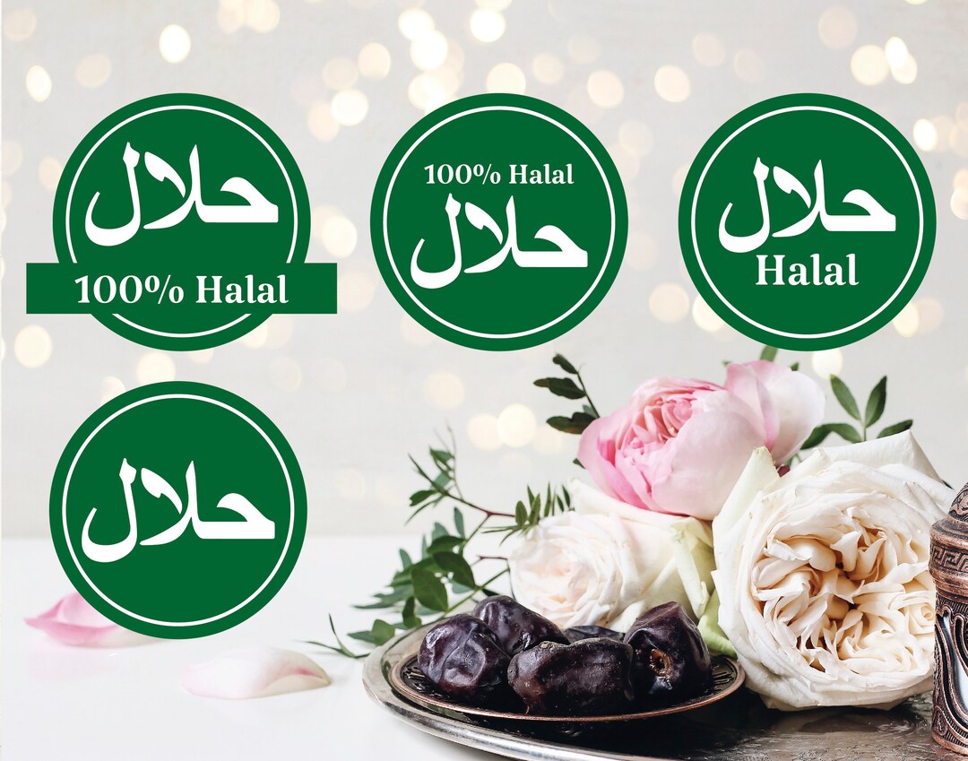 4 Halal Icon Bundle Green White Svg, Islam Muslim Food, Halal Certified ...