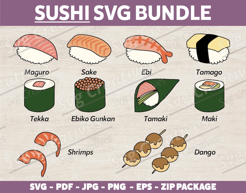 Sushi SVG PNG PDF Eps Jpg, Sushi Bundle Svg, Maki Svg, Japan Svg, Fish ...