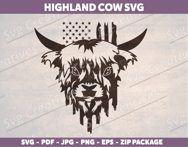 Highland Cow American Flag SVG PNG, Highland Cow Head ,dxf Cut File ...