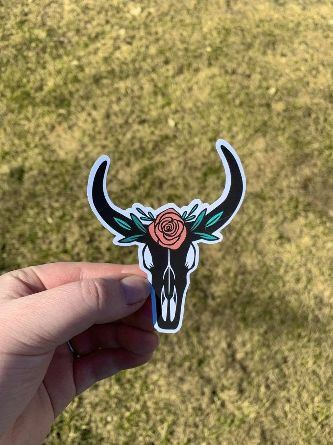Floral Cow Skull Vinyl Sticker, Permanent Vinyl, Glossy Sticker ...
