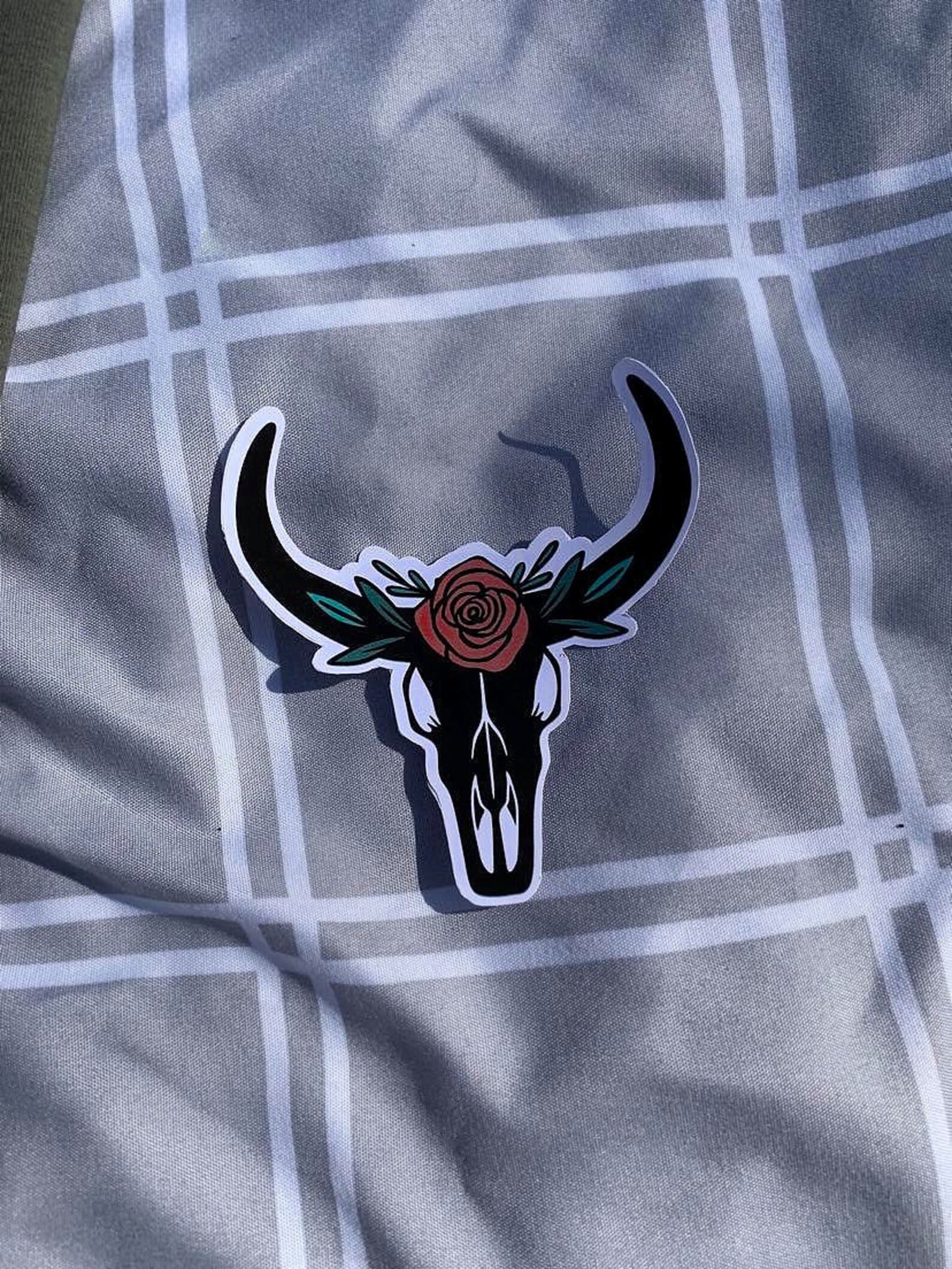 Floral Cow Skull Vinyl Sticker, Permanent Vinyl, Glossy Sticker ...