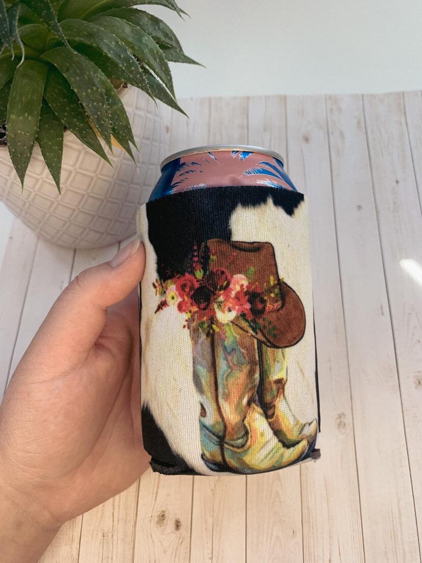 Cow Print and Boots Can Koozie, Can Cover, Beer Cooler, Cozie - Etsy