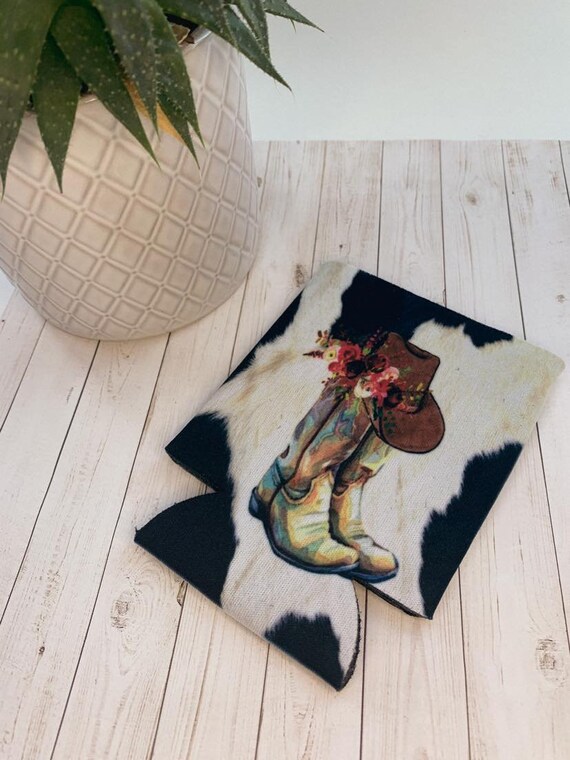 Cow Print and Boots Can Koozie Can cover Beer cooler Cozie | Etsy