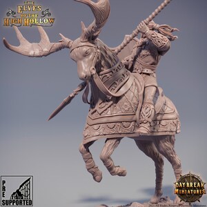 Wood Elf Fighter Mounted on Stag Miniature 28mm Scale 32mm Scale 75mm ...