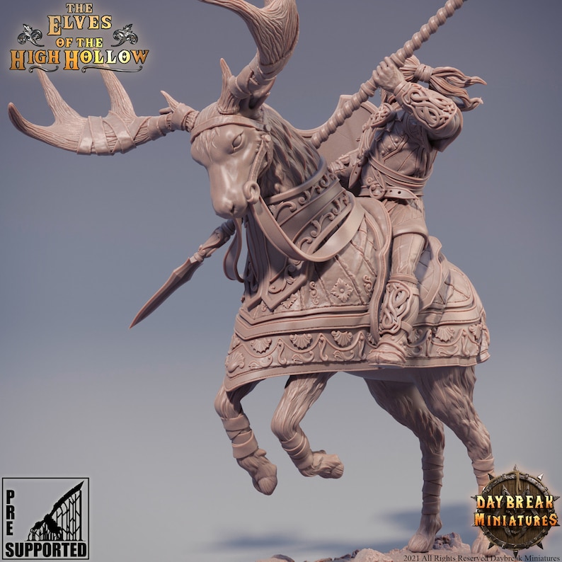 Wood Elf Fighter Mounted on Stag Miniature 28mm Scale - Etsy
