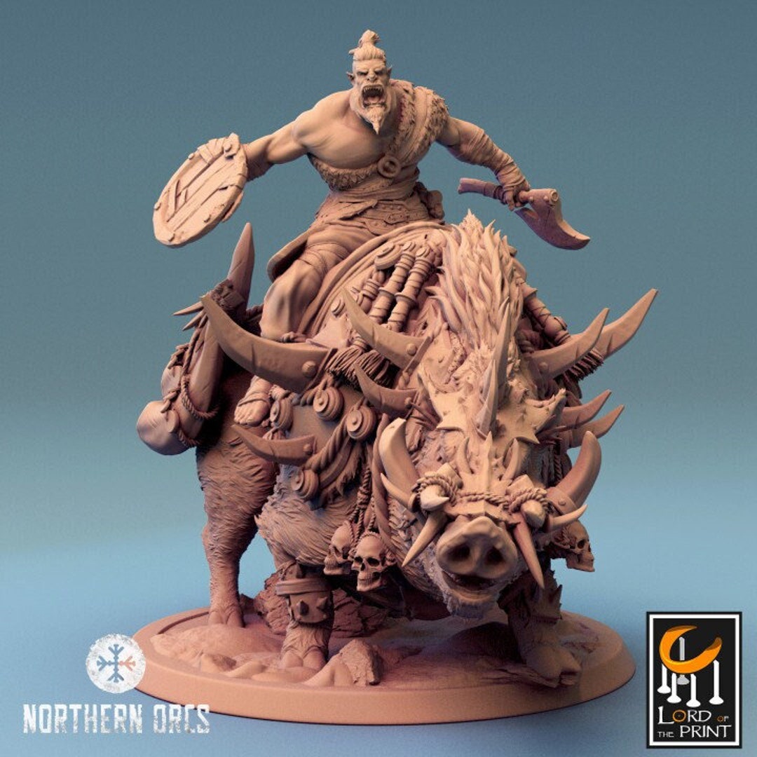 Orc Fighter on Giant Boar W/ Shield & Axe, Orc Chieftain Dungeons and ...