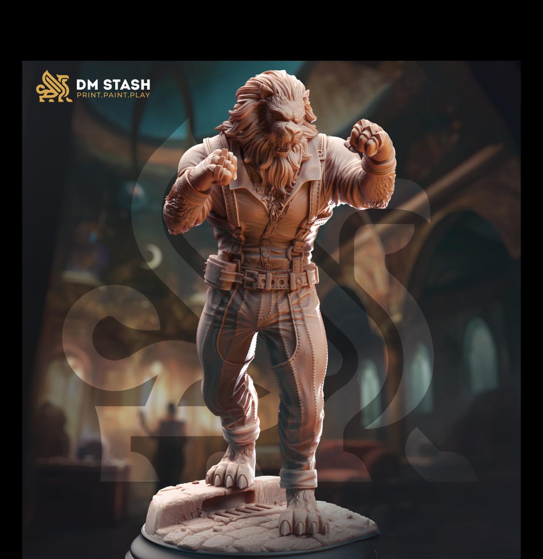 Leonin Lionfolk Fighter Pugilist, Monk PC NPC Miniature | 28mm, 32mm ...