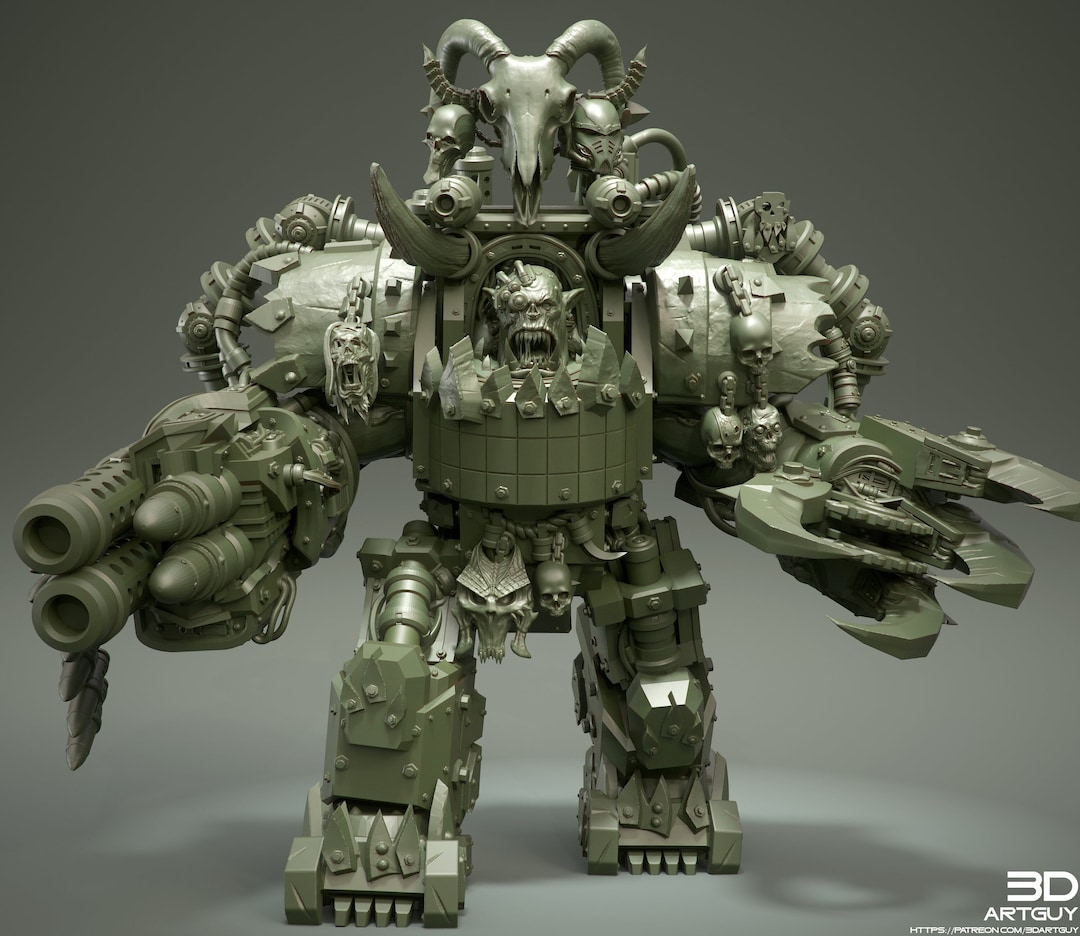 Mech Armored Orc Miniature | Sci-fi Warboss | Resin 28mm 32mm 50mm 75mm ...