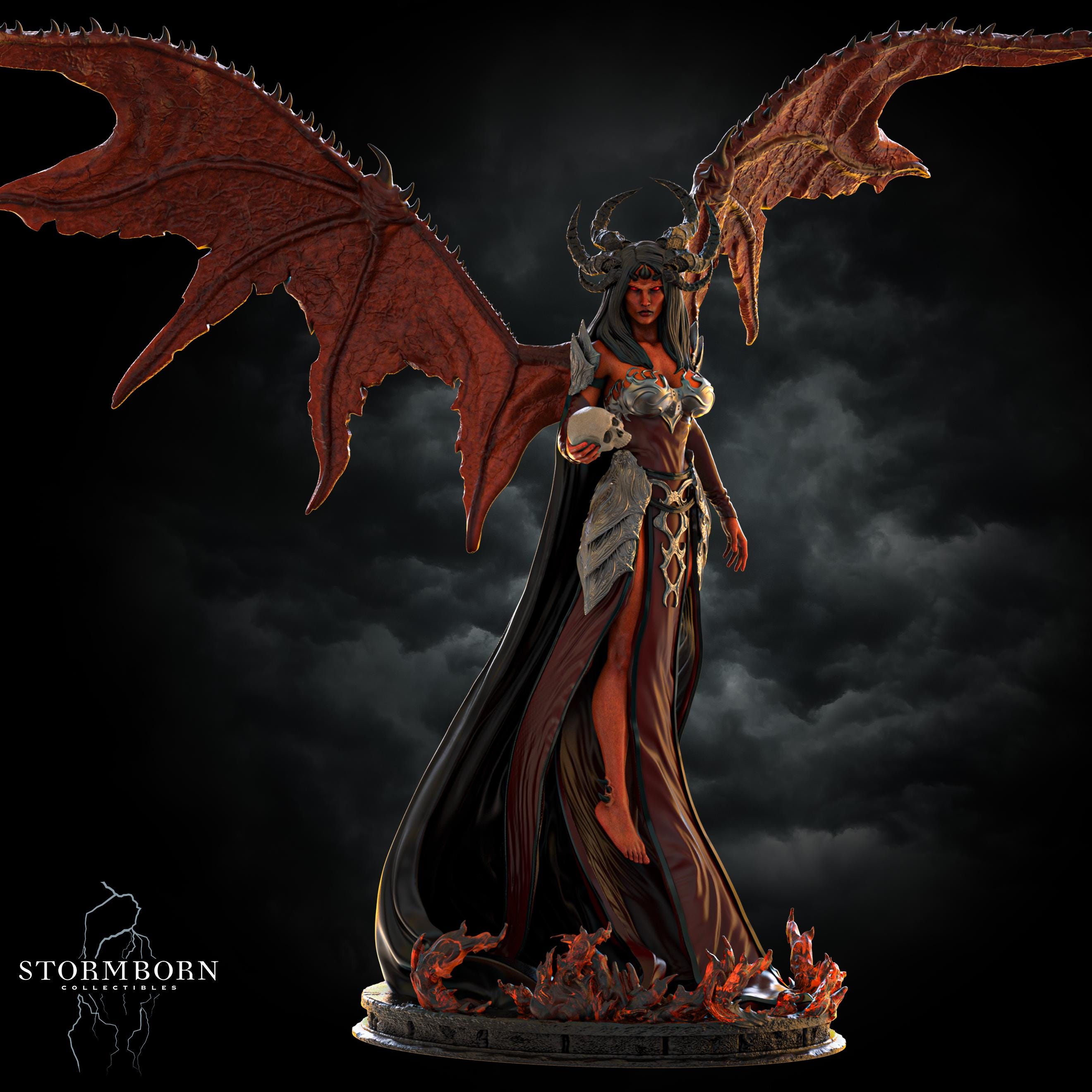 Female Demon Fiend Winged Warlock Miniature D&D 5e Pathfinder Unpainted ...
