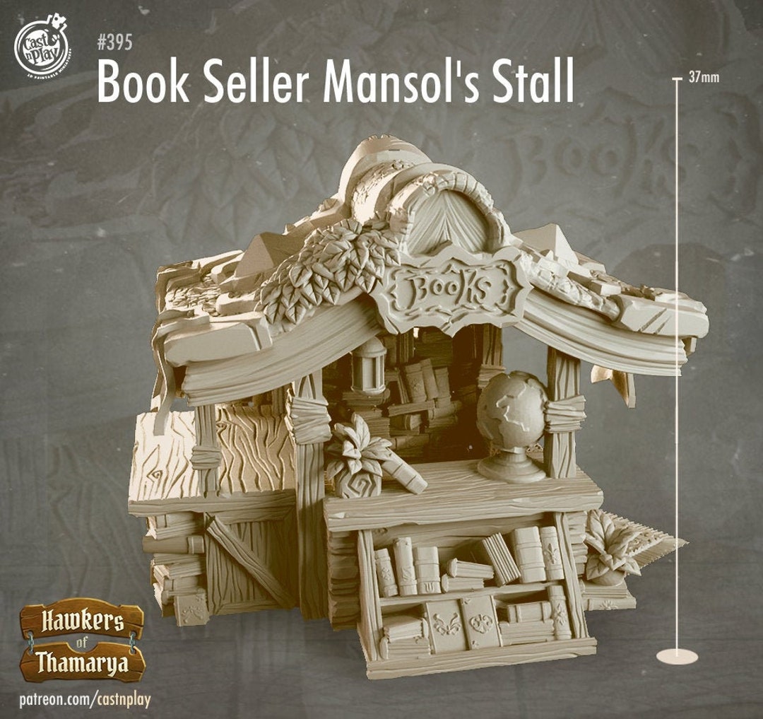 Book Seller Stall W/ NPC Dealer Mini | 28mm, 32mm| Dungeons and Dragons ...