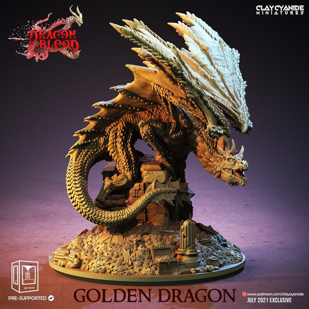 Adult Golden Dragon | 100mm Tall With Base Resin Miniature | Dungeons ...