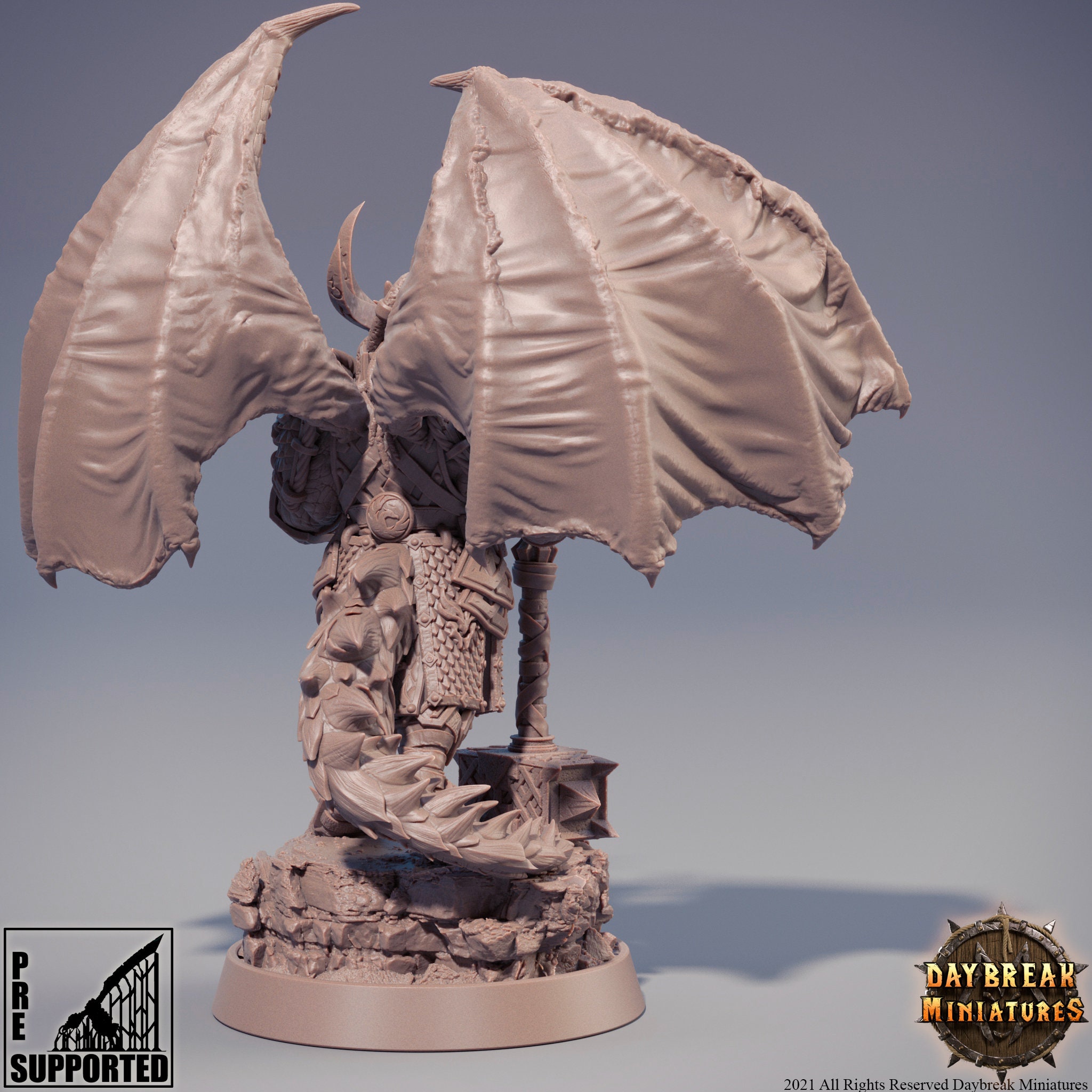 Winged Dragonborn Cleric With War Hammer | 28mm, 32mm, 75mm Scale Resin ...