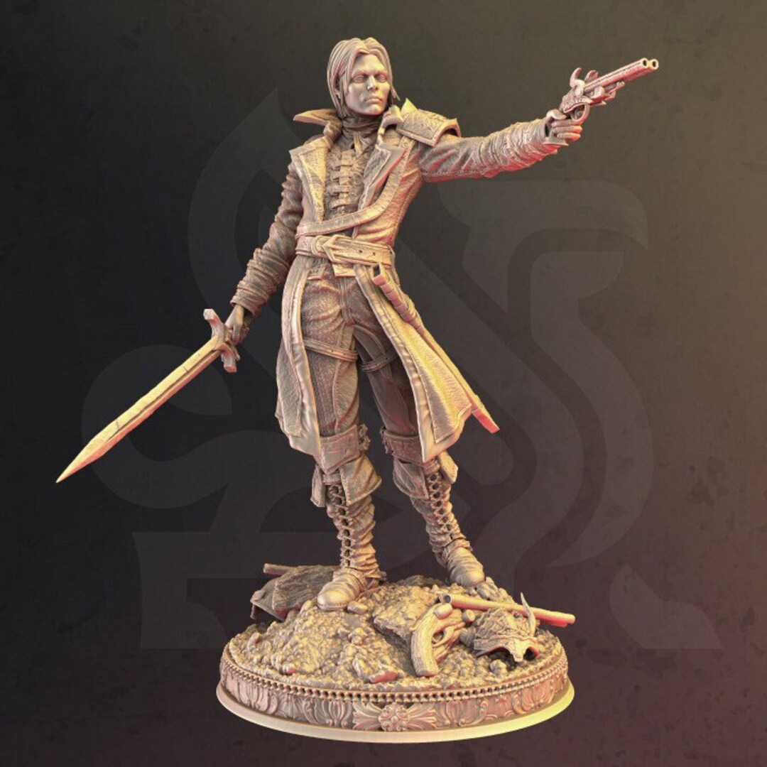 Human Gunslinger Fighter Unpainted Miniature | 28mm, 32mm,54mm,75mm ...