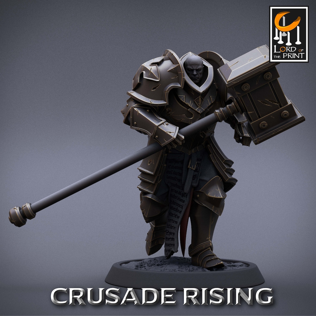 Paladin Knight Hammer Templar Unpainted Miniature 28mm, 32mm,54mm,75mm ...
