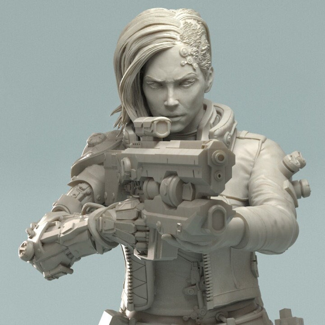 Female Cyberpunk Mercenary With Assault Rifle | 5 Sizes /scales | Sci ...