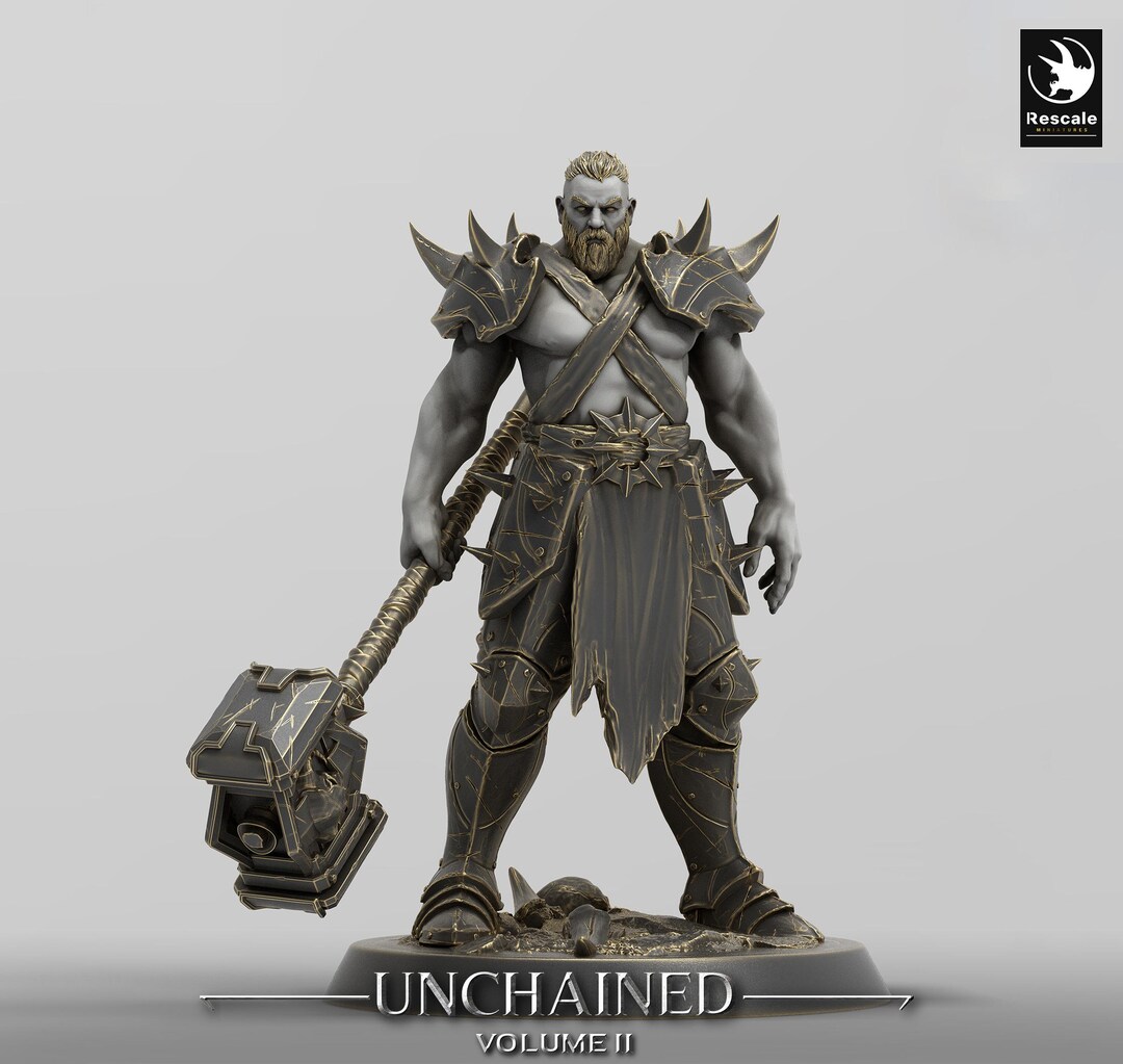 Barbarian, Ranger, Fighter, Big Hammer, Unpainted Miniature| 5 Sizes ...
