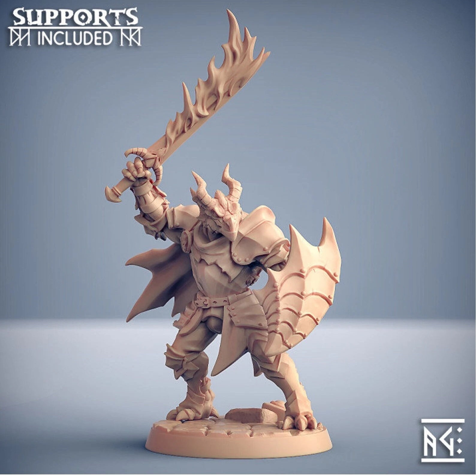 Dragonborn Paladin Fighter Flaming Sword & Shield | 4 Sizes /scale ...