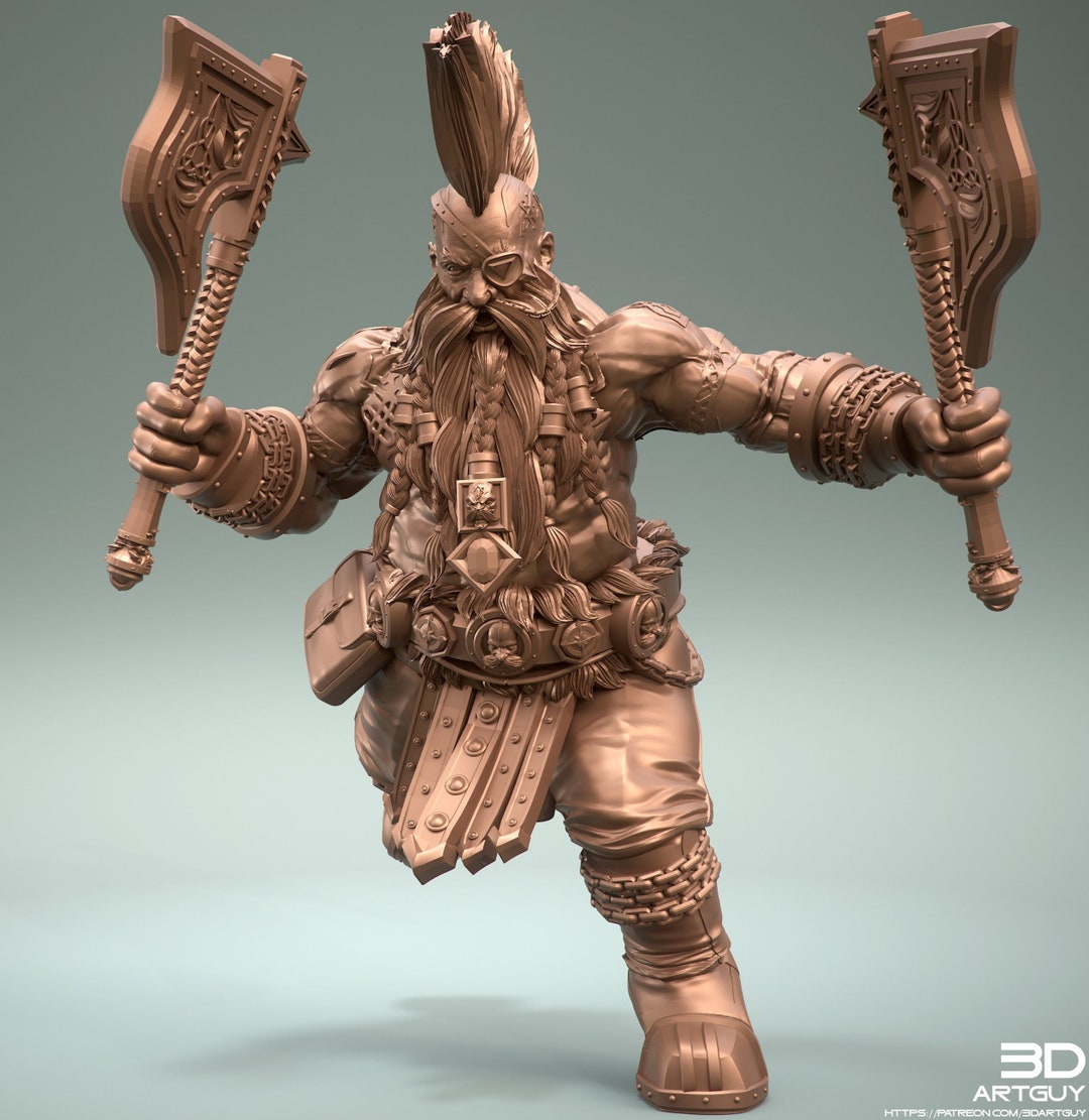 Dwarf Fighter Barbarian Two Axes Unpainted Figure | 28mm, 32mm,54mm ...