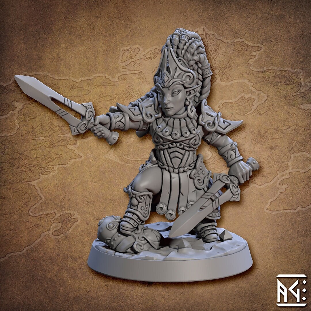 Female Gnome Fighter Rogue Two Swords | 5 Sizes /scale Resin Miniature ...