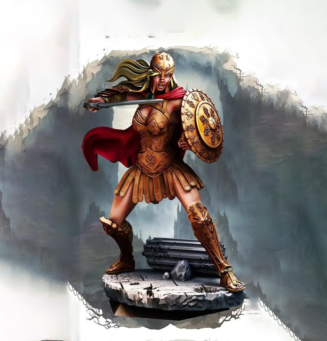 Female Battlemaster Fighter, Sword and Shield D&D 5e Mini | 5 Sizes ...