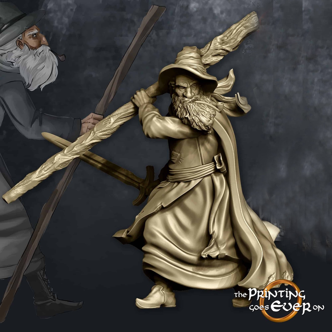 Human Mage Fighting W/ Staff & Walking | Miniature |5 Sizes /scales ...