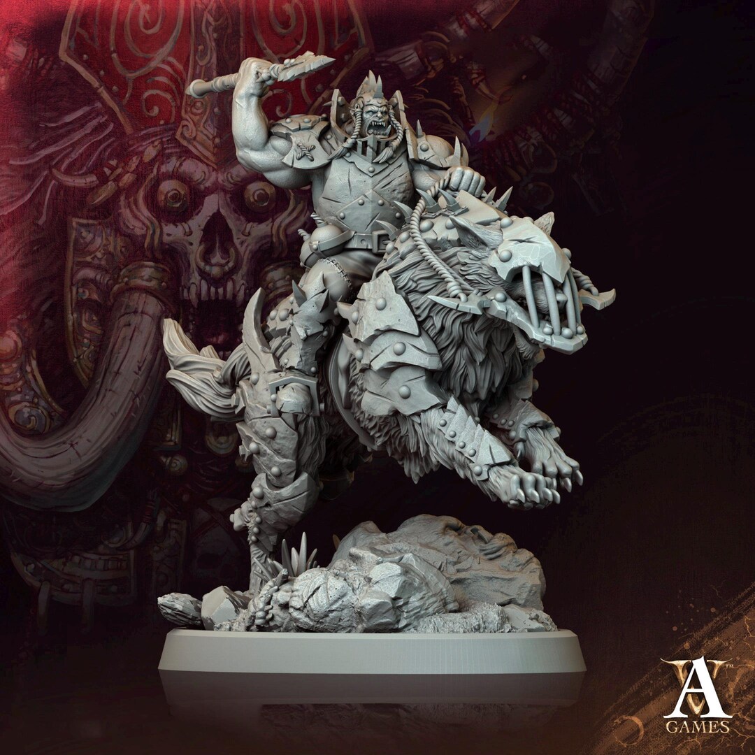 Orc Fighter Barbarian on Giant Dire Wolf, Half-orc | Scales: 28mm,32mm ...