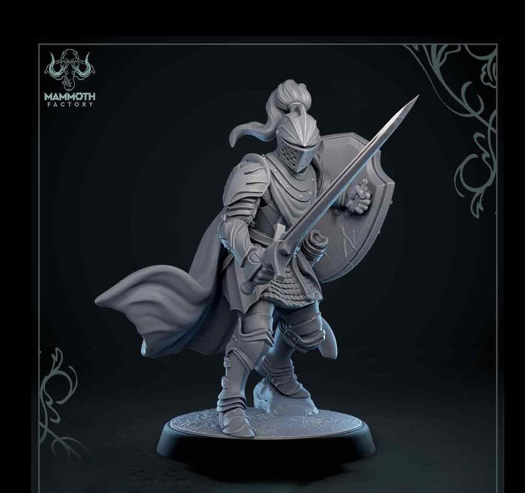 Human Paladin Fighter Sword & Shield | Miniature | 28mm, 32mm, 54mm ...