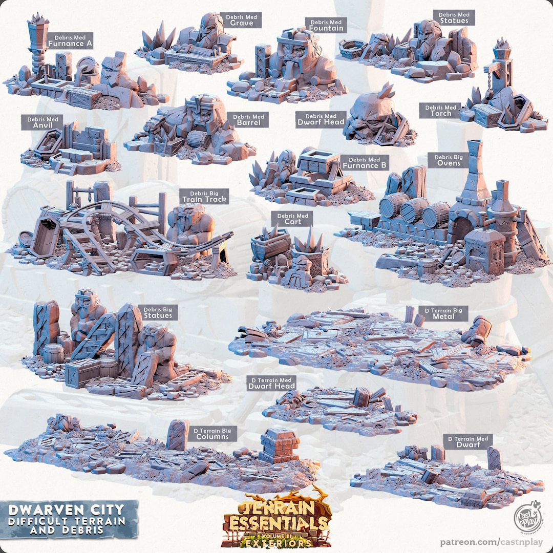 Dwarven City Debris Props Terrain | Unpainted Resin 28mm, 32mm ...