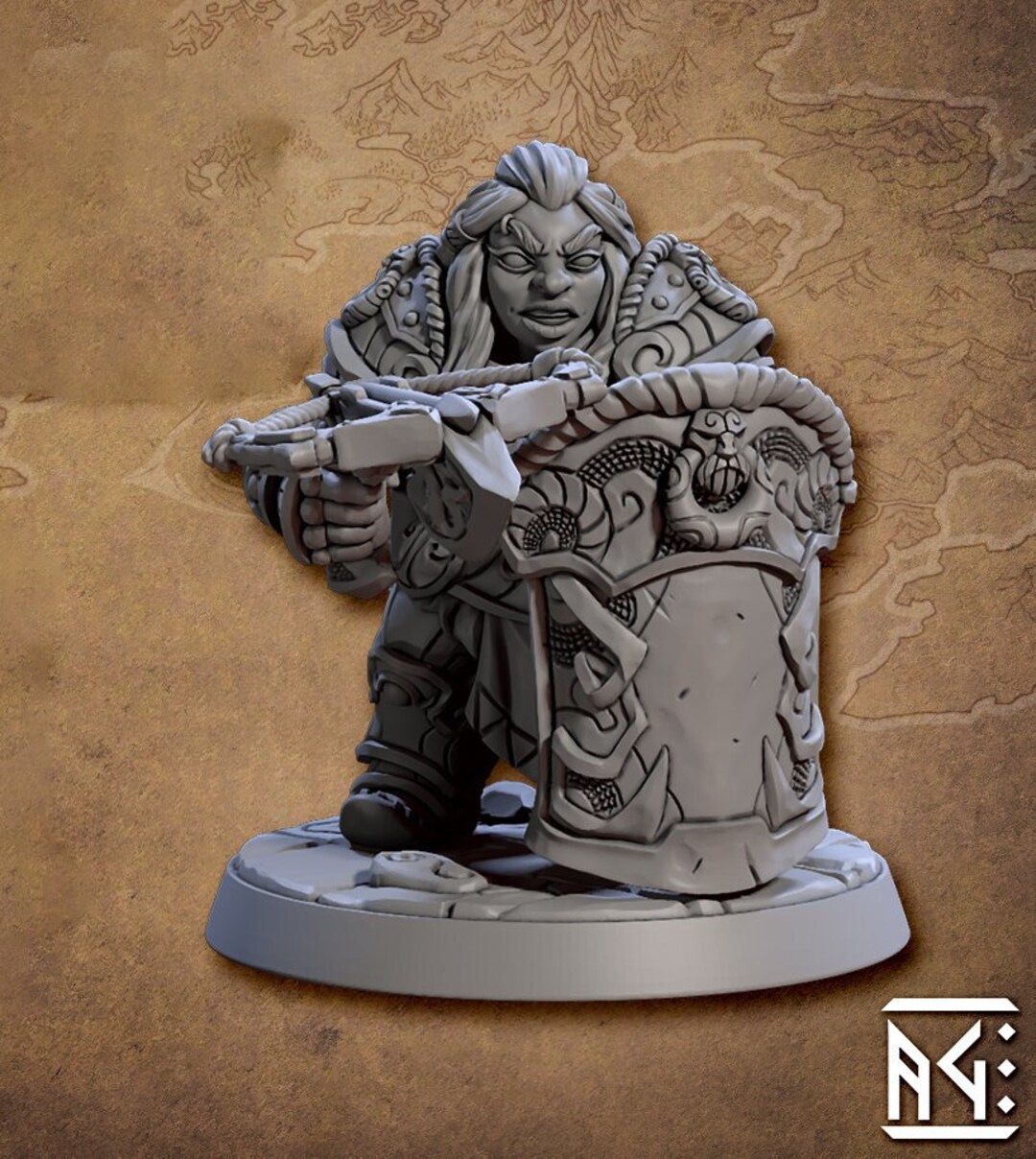 Female Dwarf Fighter Cleric With Crossbow & Tower Shield | 4 Sizes ...