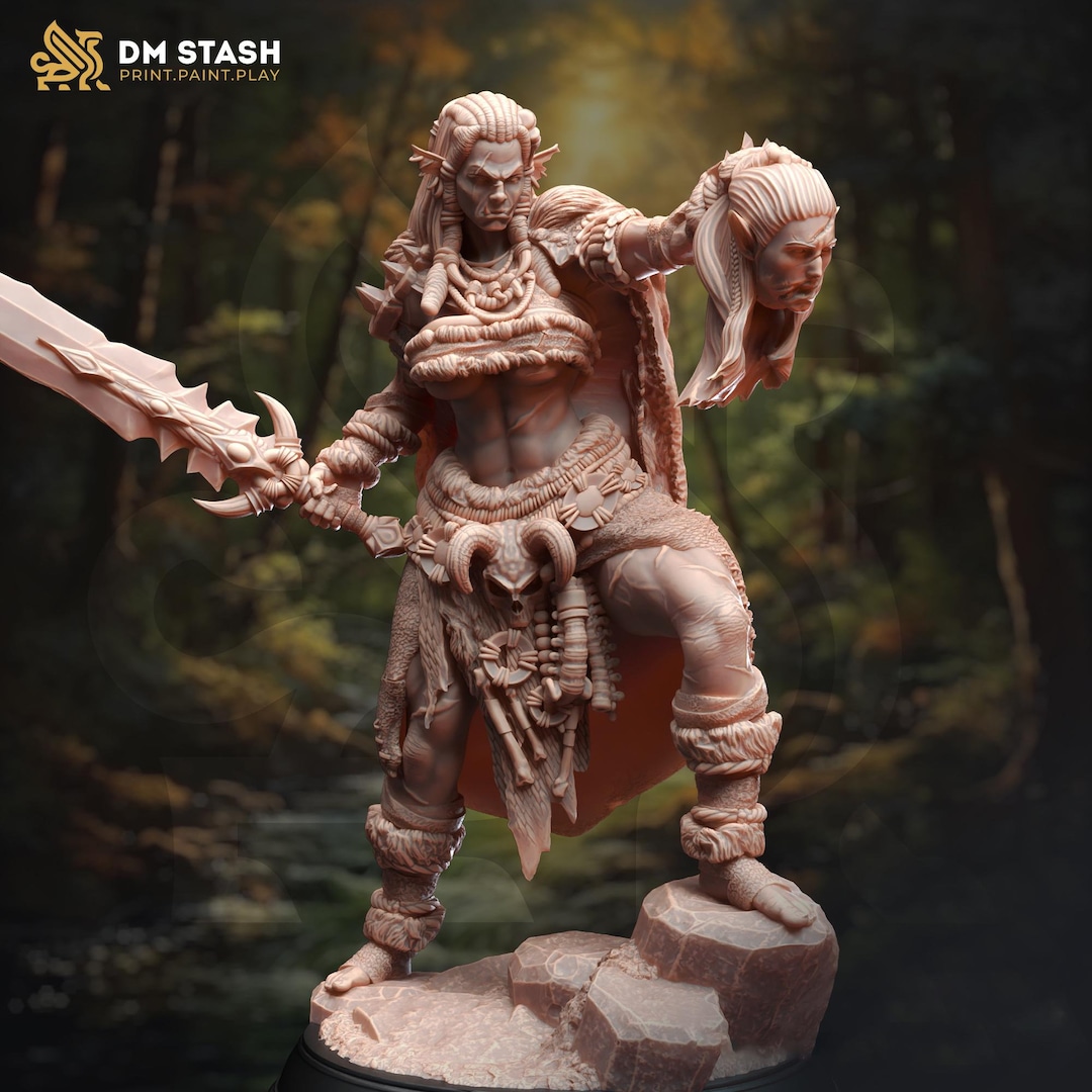 Female Half-orc Barbarian, Ranger, Fighter PC / NPC Miniature | 5 Sizes ...