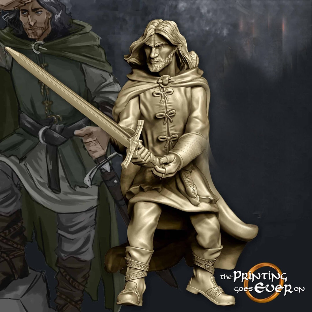 Human Ranger Fighter Miniature 28mm Scale 32mm Scale Pathfinder Figure ...