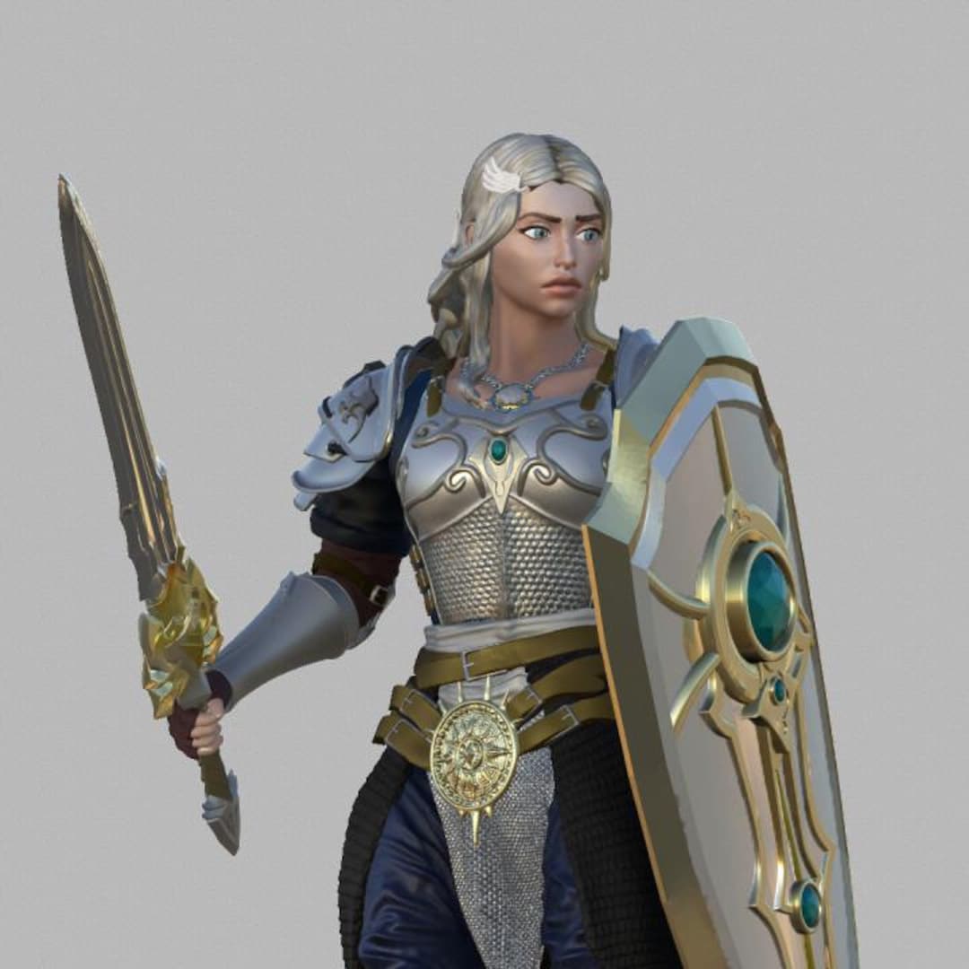 Female Paladin, Fighter Sword and Shield Plate Armor D&D 5e Mini | 28mm ...