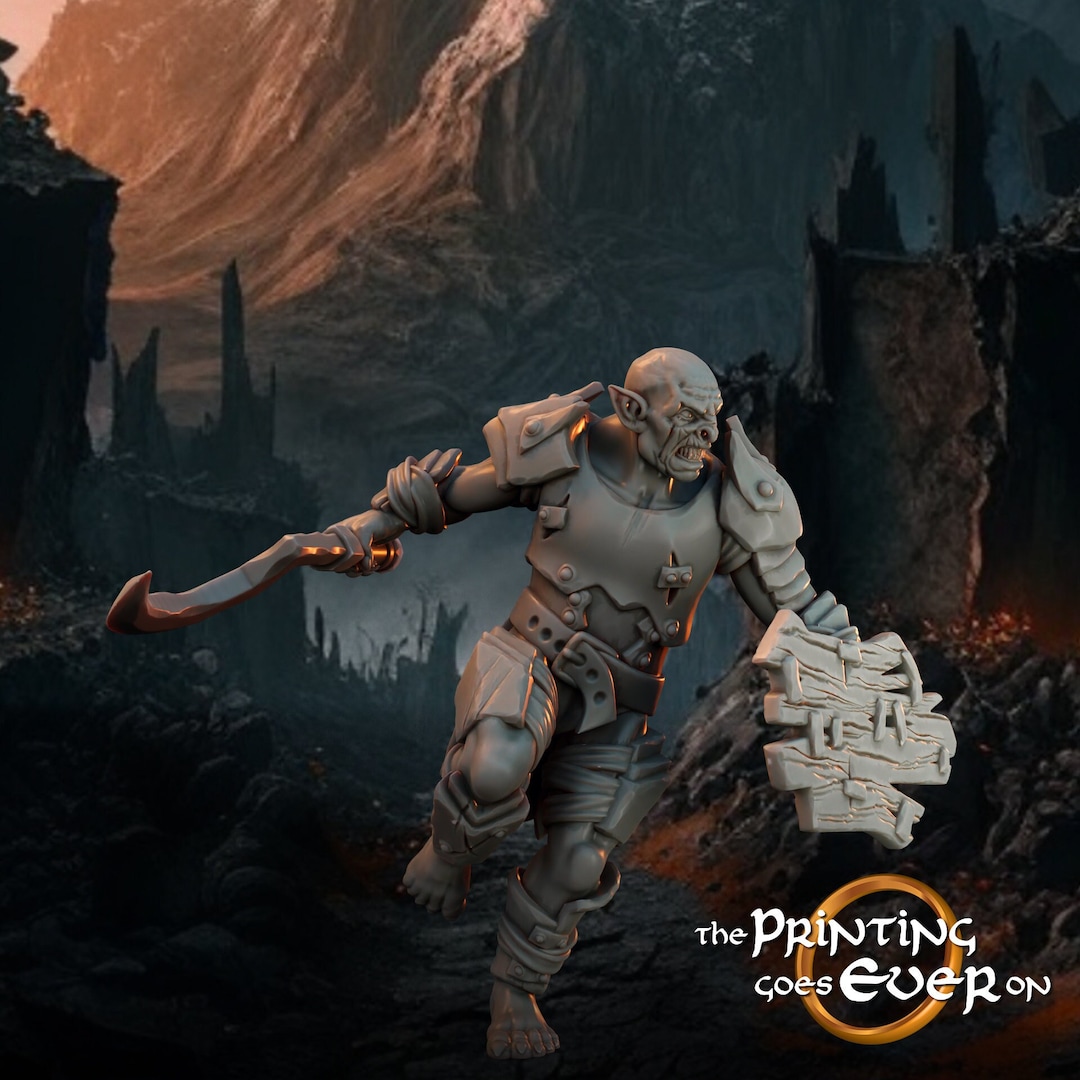 Orc / Half-orc Fighter Cleaver and Shield Miniature PC | 4 Sizes ...