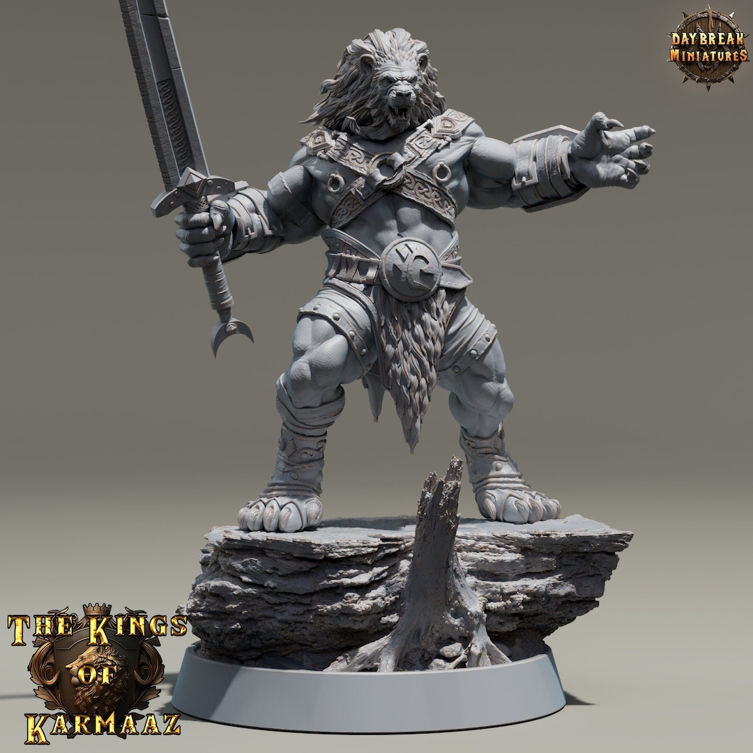 Leonin Lionfolk Fighter Barbarian | 28mm, 32mm, 54mm, 75mm Scales,100mm ...