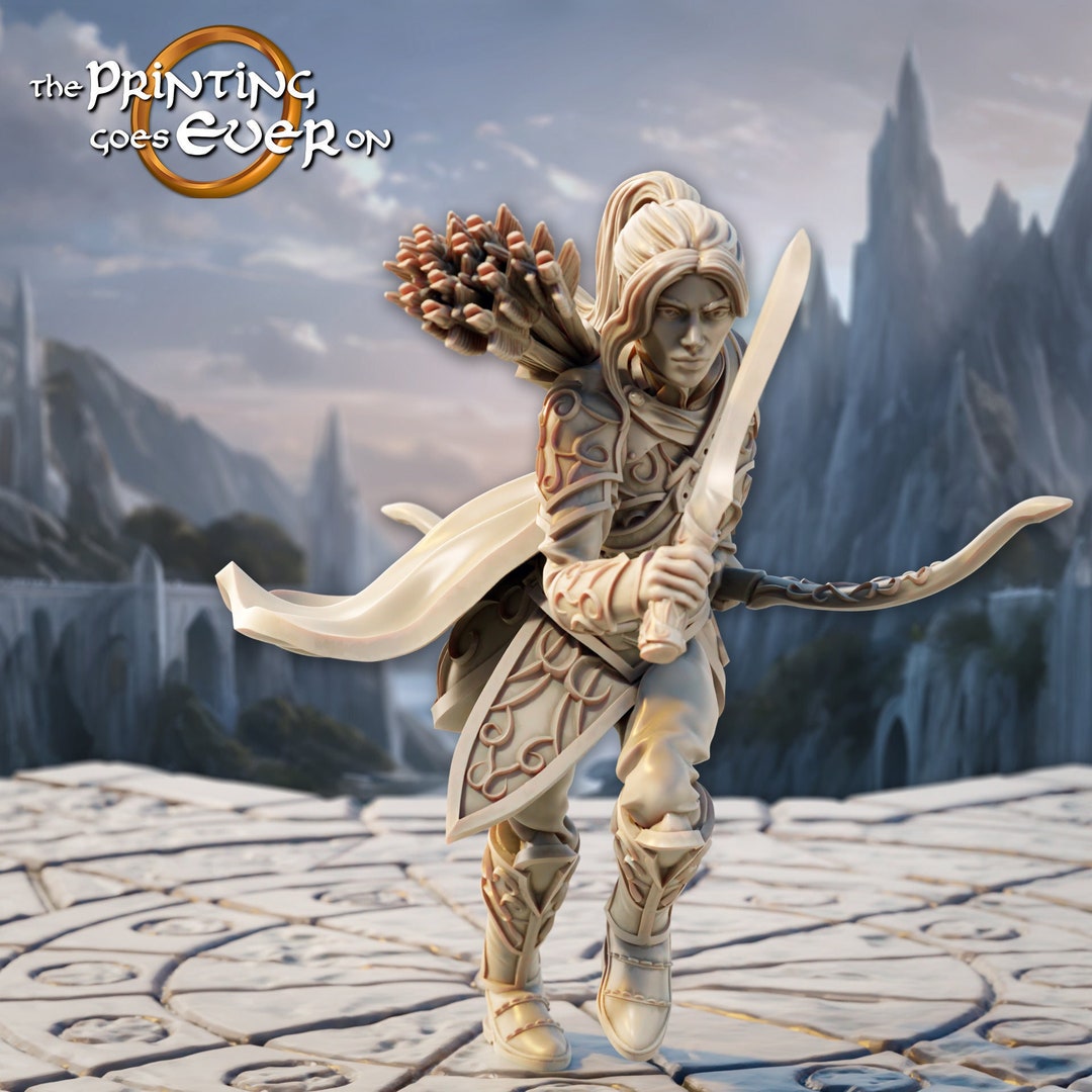 Female Elf Ranger Fighter With Sword & Bow | Miniature | 28mm,32mm,54mm ...