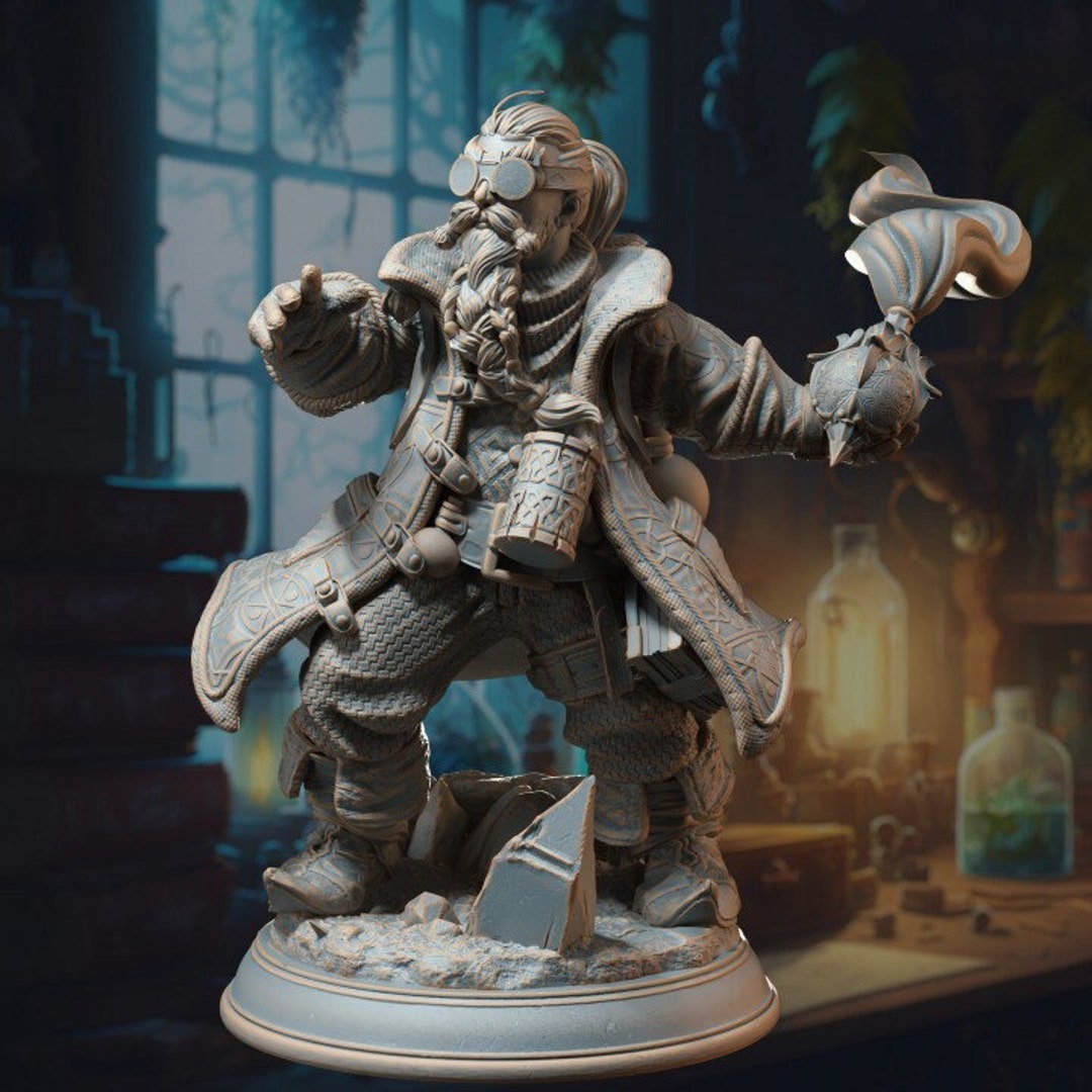 Dwarf Alchemist Artificer | Miniature | 28mm, 32mm, 54mm, 75mm Scales ...