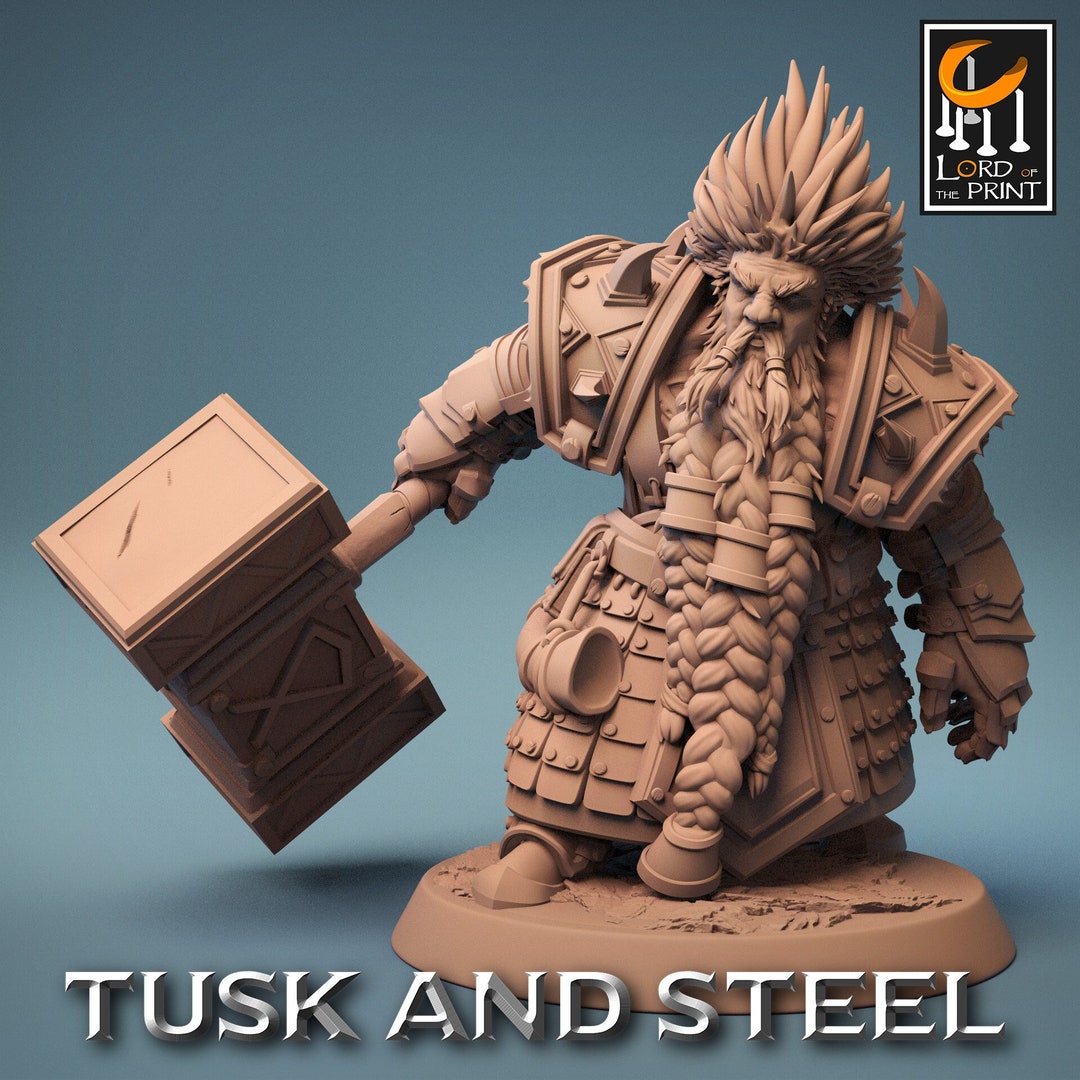 Dwarf Fighter Paladin With Battle Hammer Unpainted | 5 Sizes /scales ...