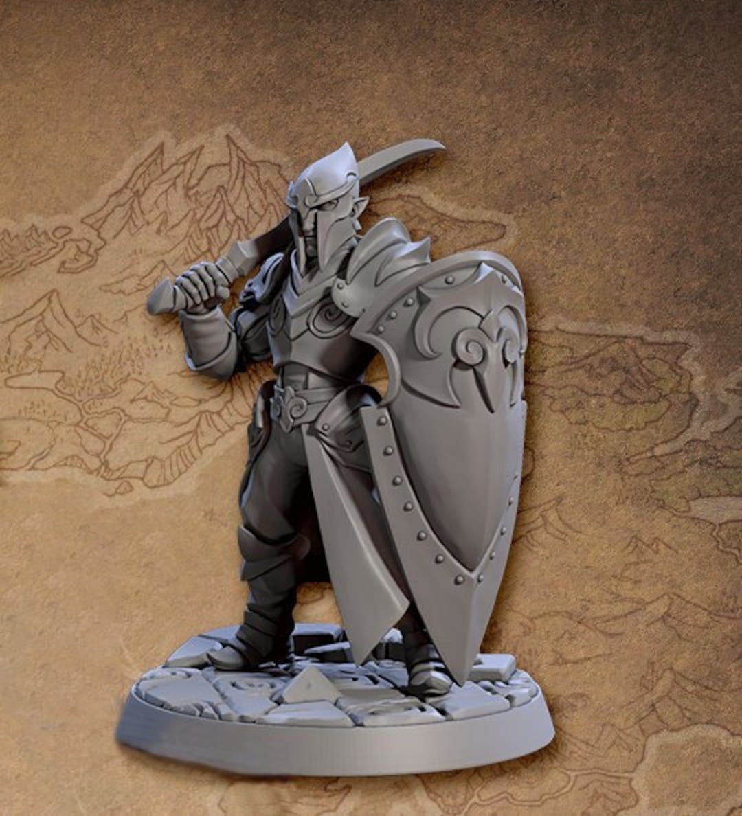 Elf Paladin Fighter Sword and Shield 28mm, 32mm, 54mm,75mm,100mm Scale ...