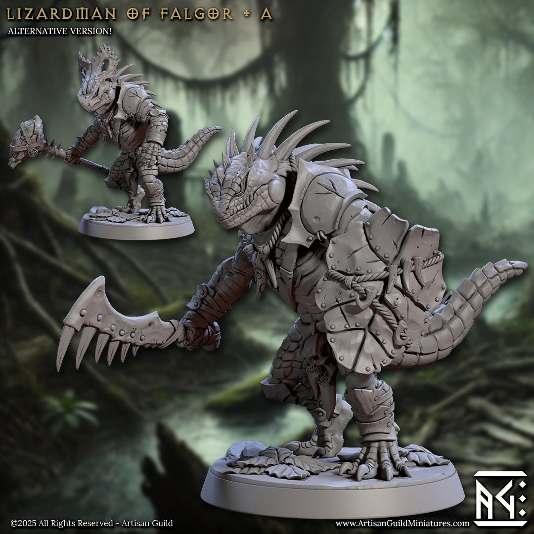 Lizardman Lizardfolk, Fighter, Ranger, Paladin PC NPC | 28mm,32mm,54mm,75mm,100mm Scale Resin ...