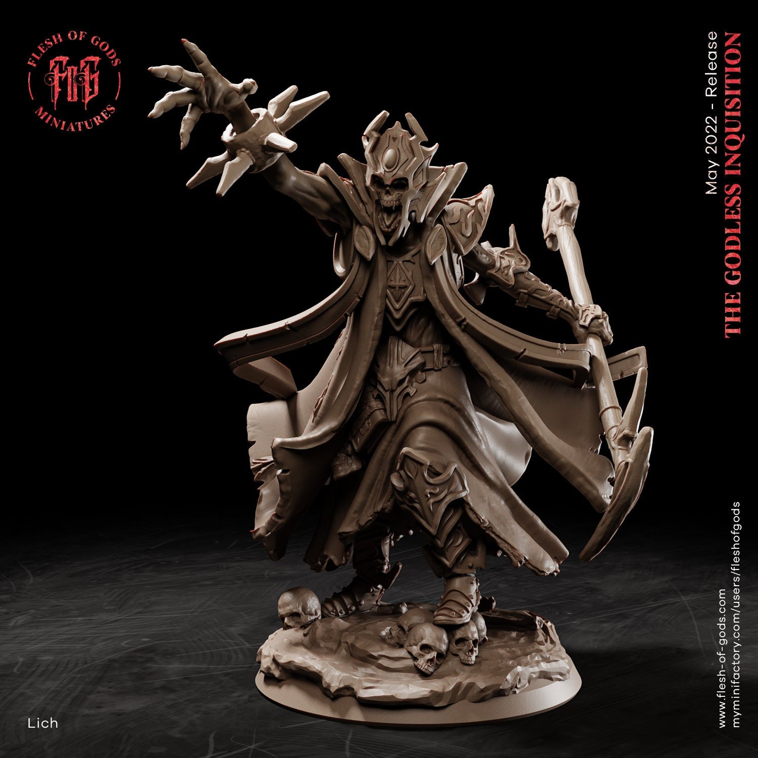 Undead Lich | 28mm, 32mm, 75mm Scale Resin Miniature | Flesh of Gods ...
