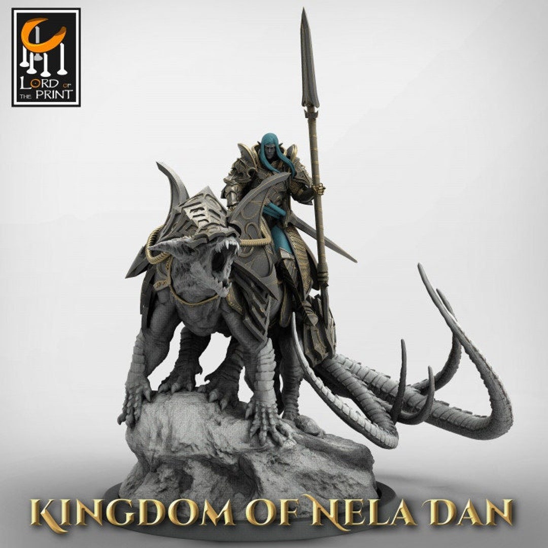 High Elf Lord Paladin Mounted on Feline Beast, Eladrin Unpainted | Dnd ...