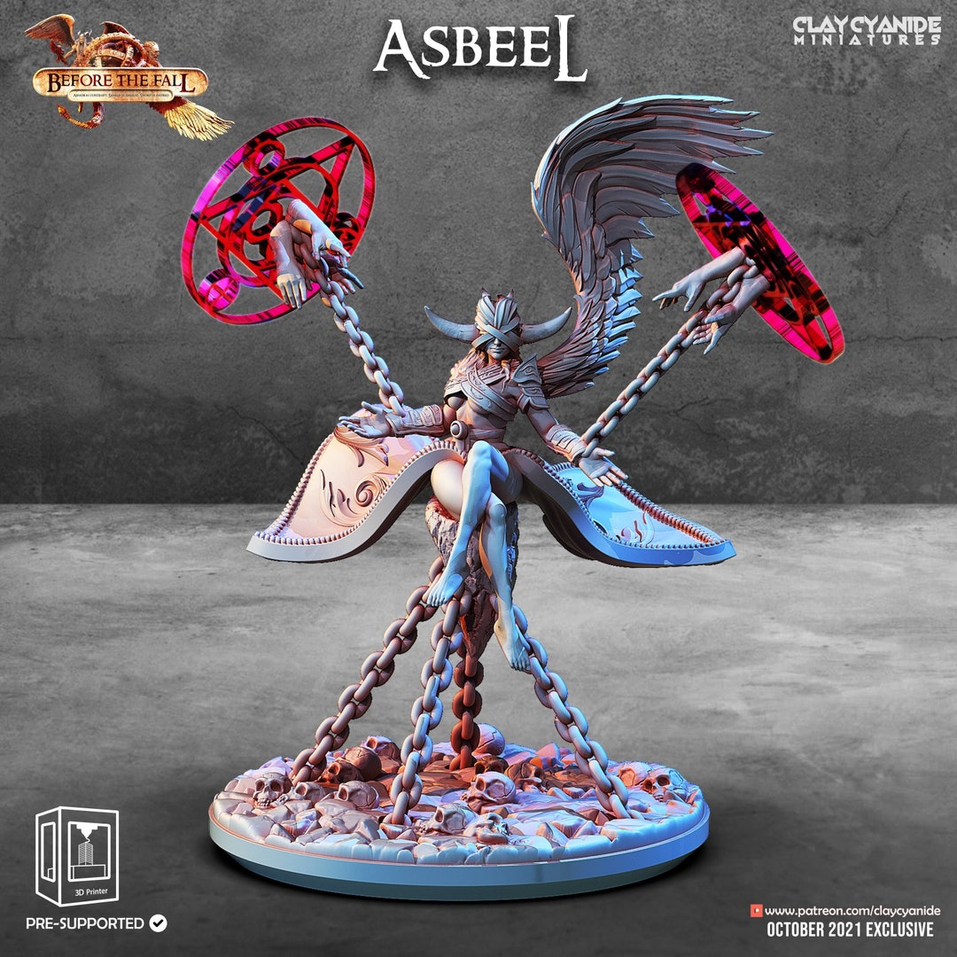 Asbeel Fallen Angel of Ruin | 28mm, 32 Mm, 75mm Scale | Resin Miniature ...