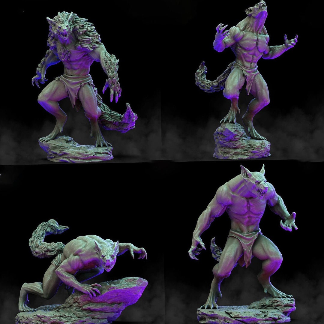 Werewolf Pack Monsters 28mm 32mm 54mm 75mm 100mm Dnd Miniature ...