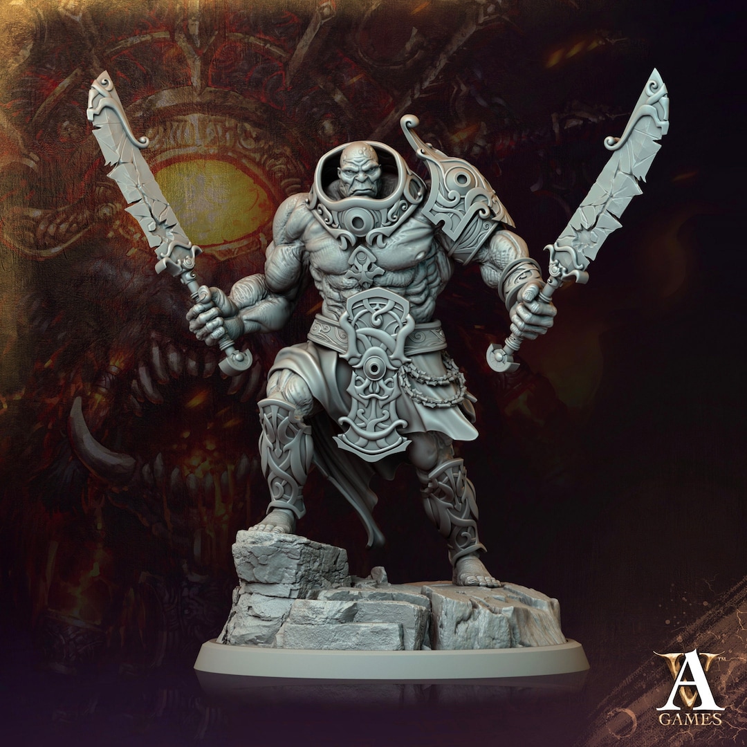 Half-orc, Goliath Fighter Barbarian Dual Swords D&D 5e | Scales: 28mm ...