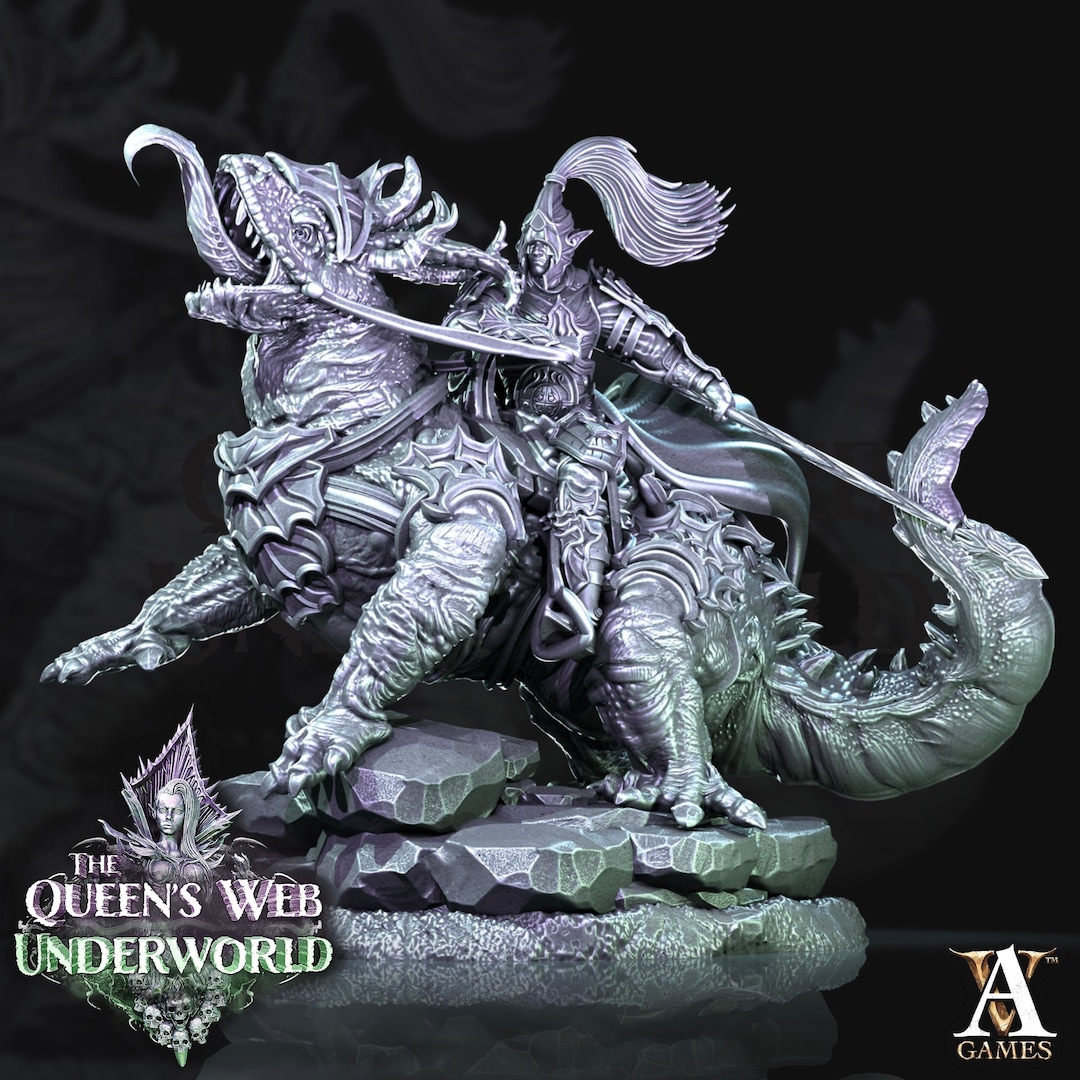 Mounted Dark Elf Fighter on Riding Lizard | 28mm and 32mm Scale| Dnd 5e ...