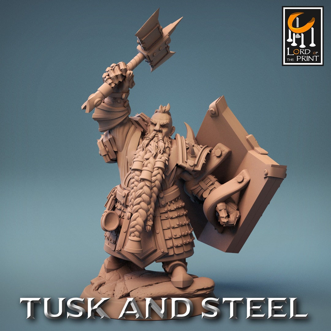 Dwarf Fighter Paladin Axe & Shield Unpainted Model | 28mm, 32mm,54mm ...