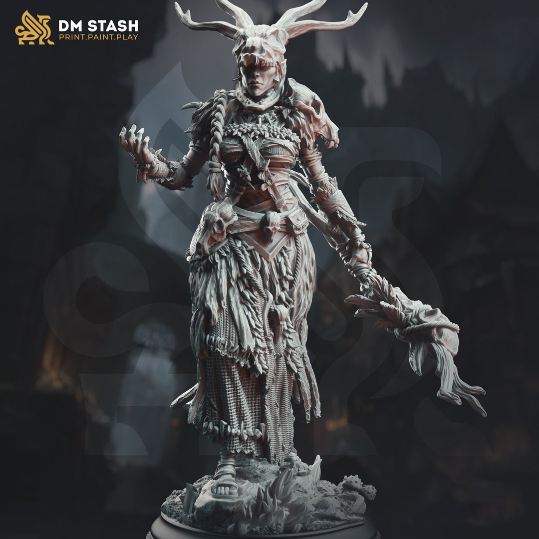 Elf Female Druid Circle of Spores With Staff Unpainted Miniature | 28mm ...